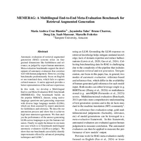 Memerag A Multilingual End To End Meta Evaluation Benchmark For Retrieval Augmented Generation