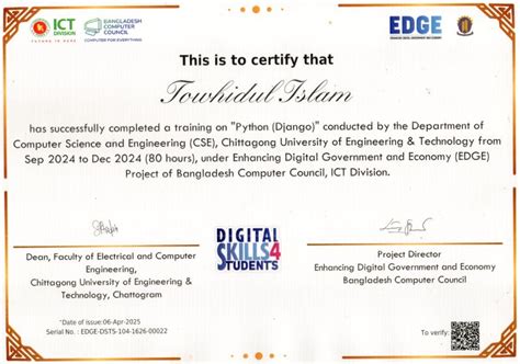 completed an 80 hour intensive python django course organized by