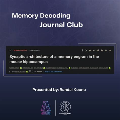 Memory Decoding Journal Club Synaptic Architecture Of A Memory Engram