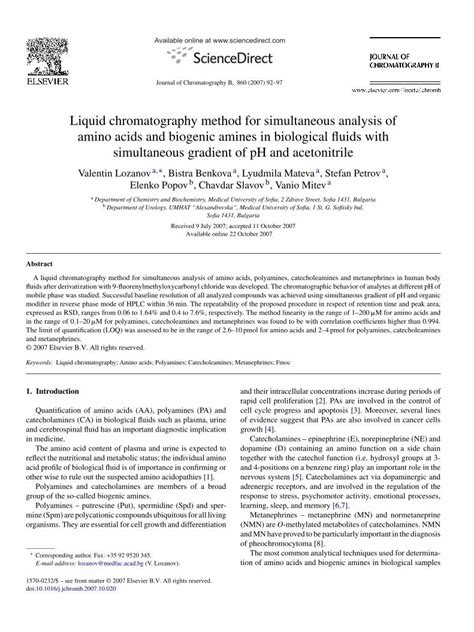 Pdf Liquid Chromatography Method For Simultaneous Analysis Of Amino Acids And Biogenic Amines