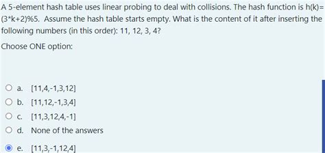 Solved A 5 Element Hash Table Uses Linear Probing To Deal