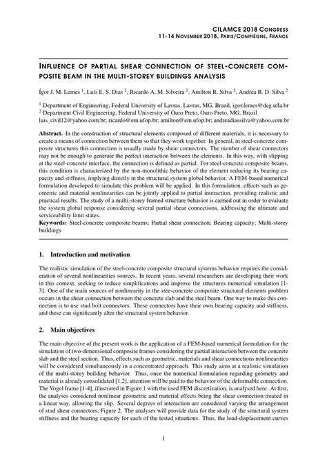Pdf Influence Of Partial Shear Connection Of Steel Concrete Composite Beam In The Multi Storey