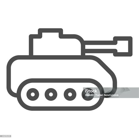 육군 탱크 라인 아이콘입니다 전투 전투와 전쟁 차량 기호 흰색 배경에 윤곽 스타일 그림 모바일 개념 및 웹 디자인에 대한 군사 기호 벡터 그래픽 벡터에 대한 스톡 벡터 아트
