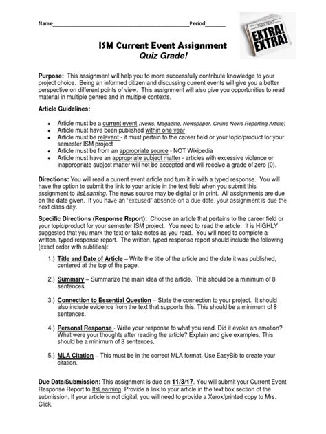 Current Event Assignment Pdf News Citation