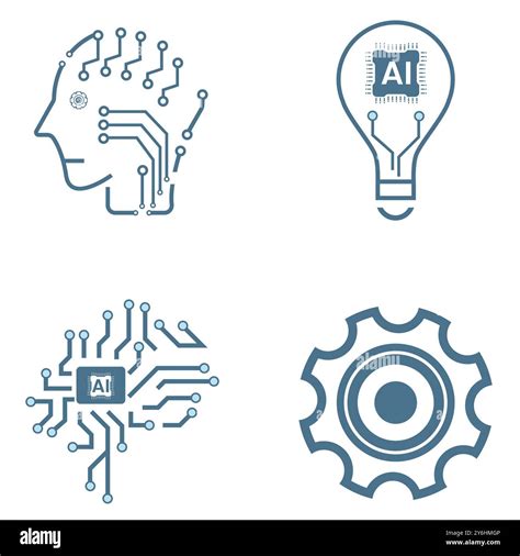 Groups Of 4 Artificial Intelligence Line Icons Four Ai For Technology Symbols Concepts And 4