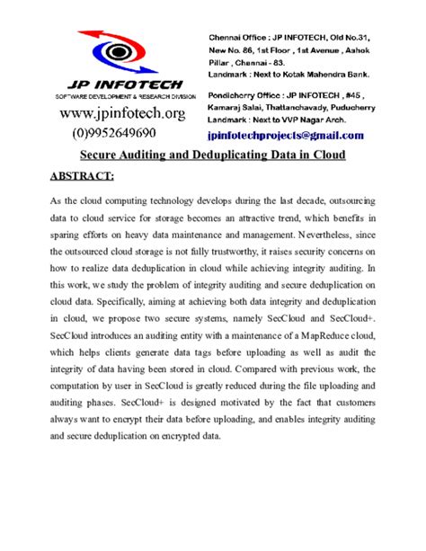 Doc Secure Auditing And Deduplicating Data In Cloud
