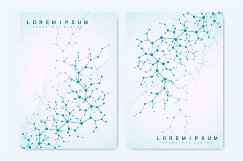 현대 벡터 템플릿 브로셔 커버 배너 전단지 연례 보고서에 대 한 전단 분자와 추상 미술 구성입니다 디지털 기술 화학 과학 의료 개념 0명에 대한 스톡 벡터 아트 및 기타
