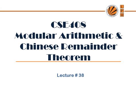 Lecture 38modular Arthchainees Rem Cse Modular Arithmetic