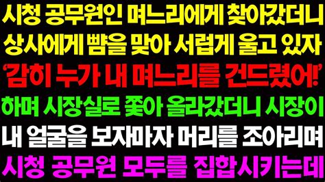 실화사연 시청 공무원인 며느리에게 찾아갔더니 상사에게 모욕을 당하고 서럽게 울고 있자 시장실에 올라갔더니 사이다 사연
