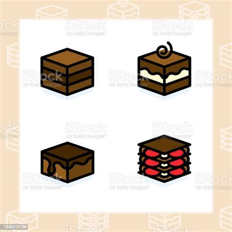 베이커리 디저트 쿠키 간식 음식 색깔된 아이콘 설정 및 벡터 일러스트 레이 션3 컬러 브라우니에 대한 스톡 벡터 아트 및 기타 이미지 Istock