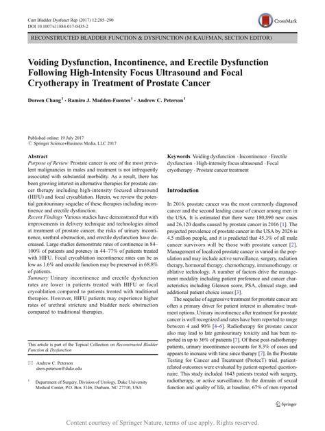 Voiding Dysfunction Incontinence And Erectile Dysfunction Following High Intensity Focus