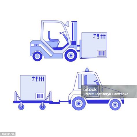 포크 리프트 트럭 아이콘입니다 포크 로더 상자 유통 창 고 공급 저장소 서비스 물류 회사 화물 팔레트를 로드합니다 교통수단에