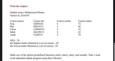 Solved Can You Show Me How To Put Each Course Name Course