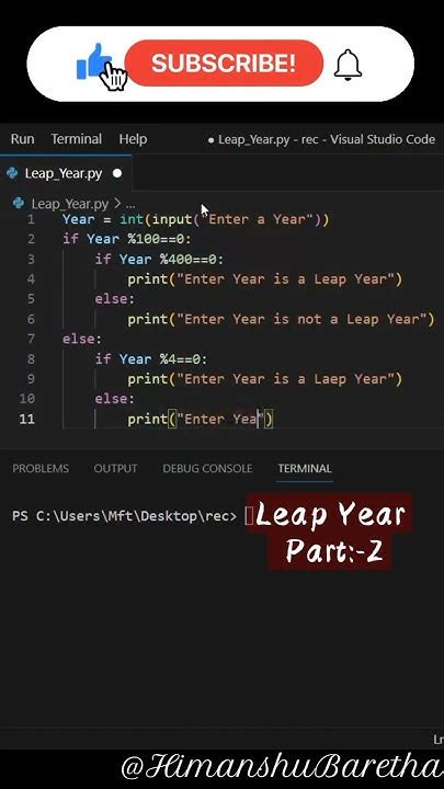 Leap Year Cheaker Program Part 2 Himanshubaretha1code Leapyear