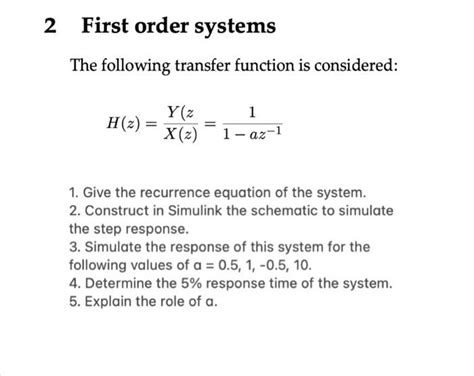 Solved First Order Systems The Following Transfer Function