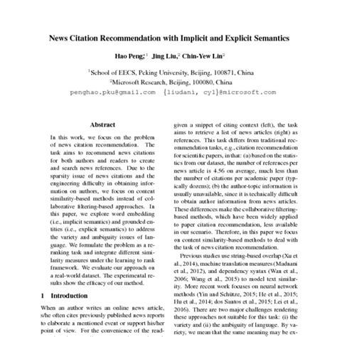 News Citation Recommendation With Implicit And Explicit Semantics Acl