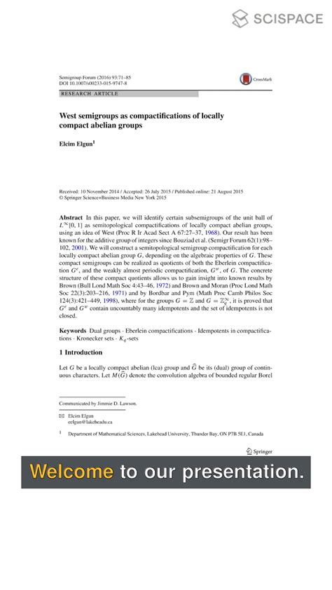 Pdf West Semigroups As Compactifications Of Locally Compact Abelian