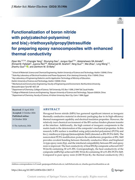 Pdf Functionalization Of Boron Nitride With Polycatechol Polyamine And Bisγ