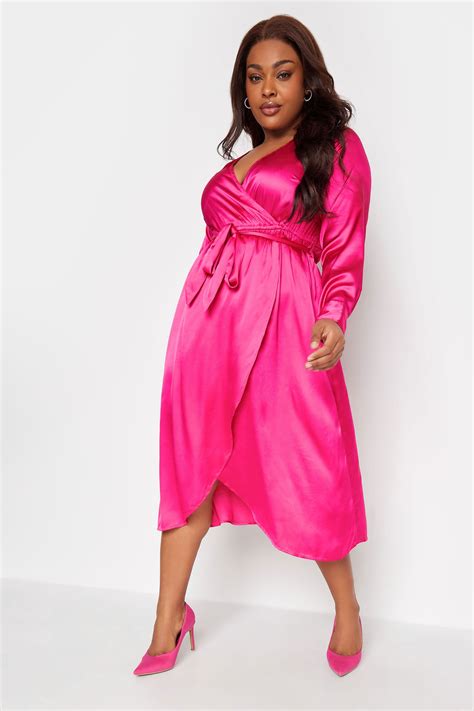 Yours Plus Size Pink Satin Wrap Dress Yours Clothing
