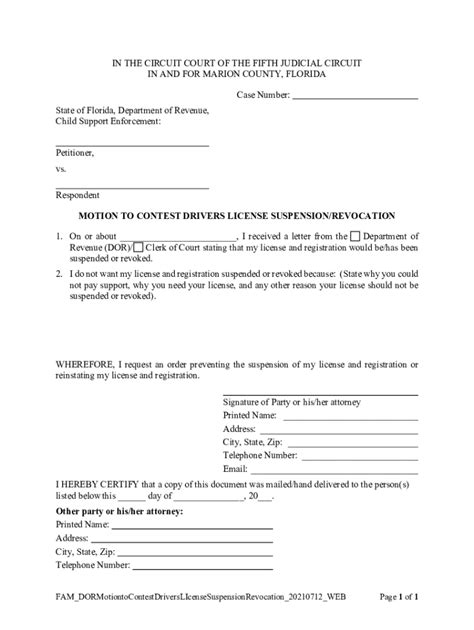 Fillable Online Dor Motion To Contest Drivers License Suspension Revocation Fax Email Print