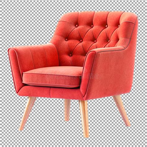 A Modern Red Upholstered Armchair With Wooden Legs Stock Image