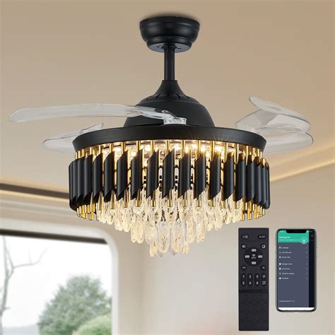 42 Dimmable Fandelier Crystal Led Ceiling Fans With Lights And Remote