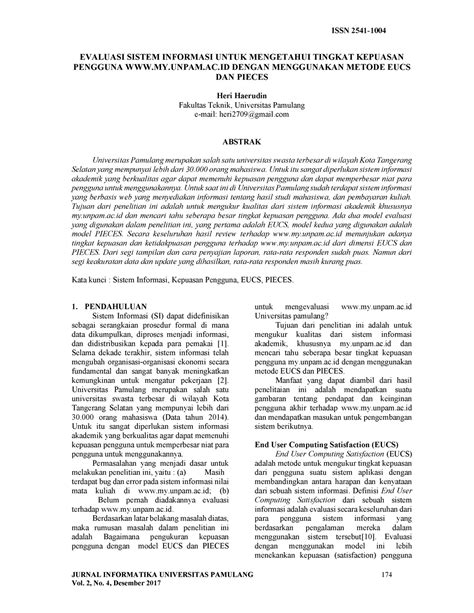 Evaluasi Sistem Informasi Untuk Mengetahui Tingkat Kepuasan Pengguna My Unpam Ac Id