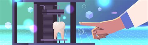 인간 이식 기관의 3d 바이오 프린터 의료 인쇄에 인쇄된 연구원 손 포인팅 치아 모델 프리미엄 벡터