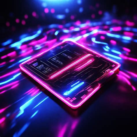 Neon Glowing Electronic Chip And Microcredit Card Template Neon