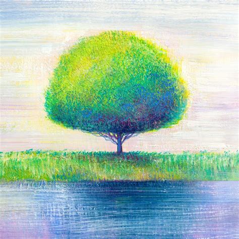 Pintura De Paisaje árbol Ornamental En Un Parque Stock De Ilustración