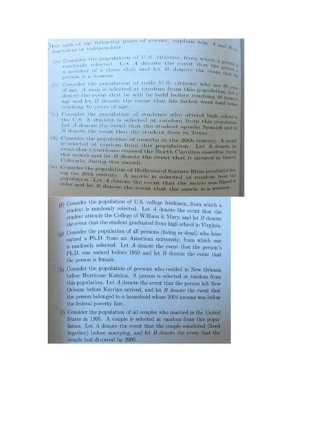 Solved For Each Of The Following Pairs Of Events Explain Chegg Com