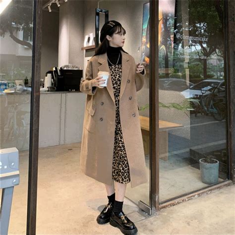 겨울 베이지 코트 슬림 라인 핏 코트 울 코트 자켓 여성 롱코트 데일리 세미 롱코트 자켓 코트