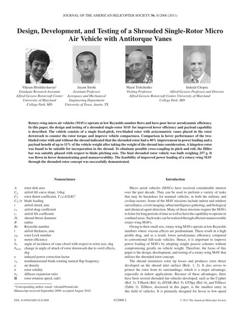 Pdf Design Development And Testing Of A Shrouded Single Rotor Micro Air Vehicle With