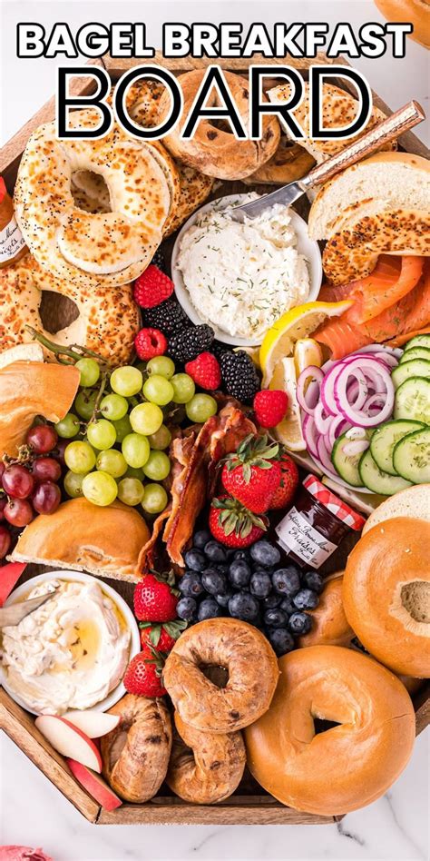 Brunch Charcuterie Board With Bagels And Spreads Bagel Serving Tray