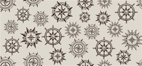 Compass Wind Rose Ship Wheel Pattern Hand Drawn Illustration