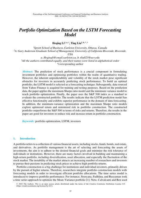 Pdf Portfolio Optimization Based On The Lstm Forecasting Model
