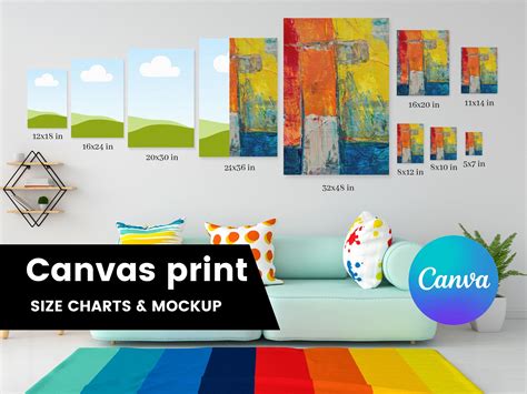 Canvas Print Size Comparison Mockup Editable Canvas Size Guide Mockup Canvas Art Size Guide