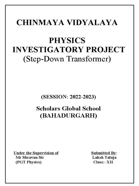 Physics Investigatory Project Step Down Pdf Transformer Inductor
