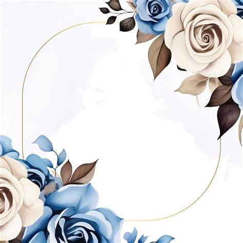 Modelo De Invitación De Boda Moderna Azul Y Blanca Con Flores Y Flores