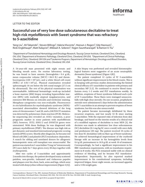 Pdf Successful Use Of Very Low Dose Subcutaneous Decitabine To Treat