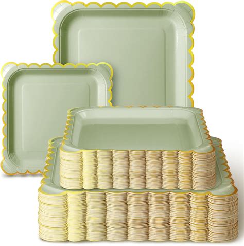 Uiifan 100 Pack Plates Sage Green Disposable Plates Sage Green Paper Plates For