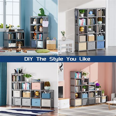 Bookshelf 15 Cube Storage Tall Grey Cube Shelf