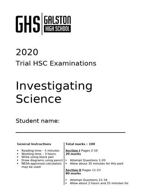 2020 Investigating Science Hsc Trial Examination Pdf Science