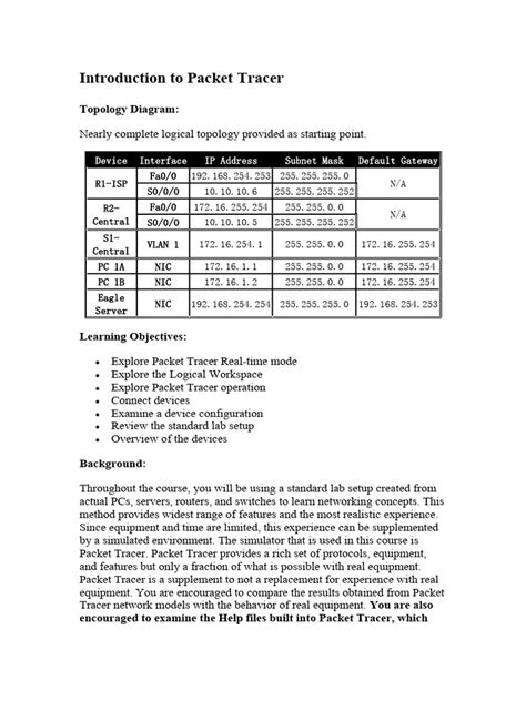 Introduction To Packet Tracer Pdf Ip Address Computer Network