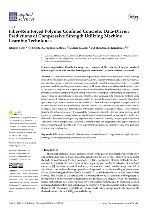 PDF Fiber Reinforced Polymer Confined Concrete Data Driven Predictions Of Compressive