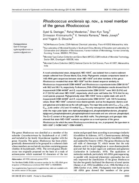 Pdf Rhodococcus Enclensis Sp Nov A Novel Member Of The Genus