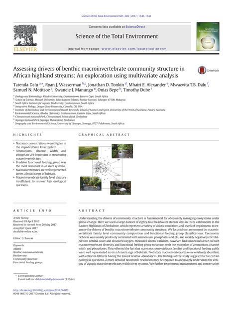 Pdf Assessing Drivers Of Benthic Macroinvertebrate Community Structure In African Highland