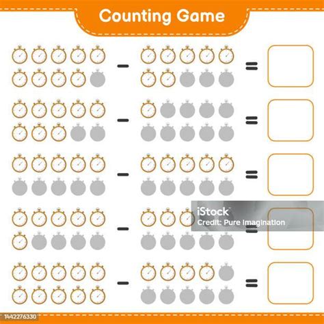 카운트와 매치 스톱워치의 수를 계산하고 올바른 숫자와 일치시킵니다 교육 어린이 게임 인쇄 가능한 워크 시트 벡터 일러스트 레이 션 0명에 대한 스톡 벡터 아트 및 기타