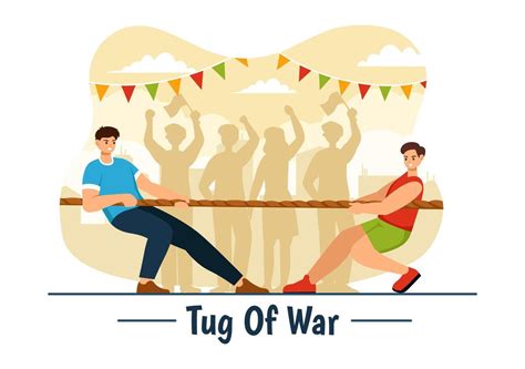 Tug Of War Illustration With People Pulling Opposite Ends Of A Rope In