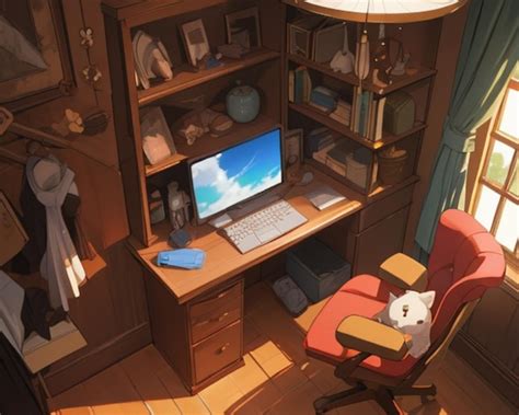 Premium AI Image A Computer Desk With A Lamp On The Top And A Lamp On The Desk